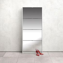 Schuhschrank Inosign "Shoes, Praktisch, minimalistisch, verspiegelte Klappenfronten", weiß, B:70,3cm H:162cm T:24,05cm, FSC-zertifizierter Holzwerkstoff, Schränke, 4 Fächer, Schuhaufbewahrung, Folienbeschichtet, Höhe 162 cm