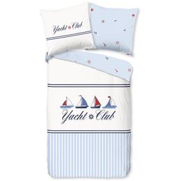 Wendebettwäsche Good Morning "Yachtclub", weiß, B/L: 200cm x 200cm, 1 Stk., 2 Stk., Renforcé, B/L: 80cm x 80cm & 80cm x 80cm, 3 Stk., Renforcé, Obermaterial: 100% Baumwolle, Bettwäsche, 100% Baumwolle, Renforcé, Reißverschluss, Wendeoptik, Maritim, Boot