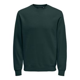Only & Sons Sweatshirt ONLY & SONS "ONSCERES CREW NECK NOOS", Herren, Gr. M, schwarzest spruce, angeraute Sweatware, Obermaterial: 57% Baumwolle, 43% Polyester, unifarben, regular fit normal, Rundhals, Rippbündchen, Sweatshirts