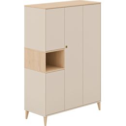 Kleiderschrank Paidi "MILA & BEN Steiff by Paidi in Beige, 4 Türen mit Push-to-open", beige (cashmere, beige, scandinavian, wood), B:141,2cm H:205,8cm T:58,2cm, Spanplatte, Schränke, inkl. Kleiderstangen und Einlegeböden, Massivholz-Füße, Soft-Close