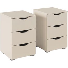 Nachtkommode Rauch "Nachttisch Nachtschrank Nachtkonsole MARLENE Griffmulden Landhausstil", beige (beige (champagner)), B:40cm H:61cm T:42cm, Holzwerkstoff, Sideboards, mit je 3 geräumigen Schubladen und Soft-Close-Funktion MADE IN GERMANY