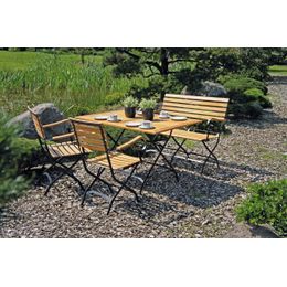 Garten-Essgruppe Garden Pleasure "WIEN", braun (braun, schwarz, braun, schwarz), B:280cm H:89cm T:120cm, FSC-zertifiziertes Massivholz, Stahl, Sitzmöbel-Sets, mit praktischer Klappfunktion