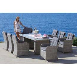 Garten-Essgruppe Konifera "»Menorca«", grau (grau, grau,), Aluminium, Polyrattan, Sitzmöbel-Sets, Polyrattan, Aluminium, Tischplatte aus 5mm starkem Sicherheitsglas, Topseller