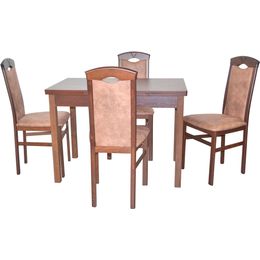 Essgruppe "5tlg. Tischgruppe", braun (nussbaumfarben, camel, nussbaum, nachbildung), B:44cm H:94cm T:48cm, FSC-zertifiziertes teilmassives Holz, HOFMANN LIVING AND MORE, Sitzmöbel-Sets, Stühle montiert