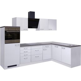 Küchenzeile Flex-Well "Lucca", weiß (küche: weiß, front: weiß matt, korpus: weiß, arbeitsplatte: caledonia), B:280cm H:200cm T:60cm, Komplettküchen-Sets, L-Küche, wahlw. mit E-Geräten, Stellmaß 280x170 cm, viele Farbvarianten