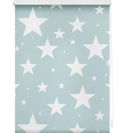 Seitenzugrollo LICHTBLICK ORIGINAL "Rollo Klemmfix, ohne Bohren, blickdicht, Sterne", blau (petrol, weiß), B:100cm H:150cm, Polyester, Rollos