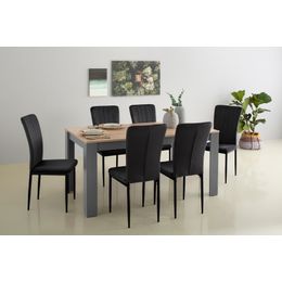 Essgruppe Home Affaire "Bergamo Tisch Stühle Speisezimmer Bestseller", schwarz (schwarz, schwarz, schwarz), B:160cm H:75cm T:88,5cm, FSC-zertifizierter Holzwerkstoff, Melamin, Polyester, Polyurethan, Sitzmöbel-Sets, moderne 7-tlg Tischgruppe, Unser Bestpreis