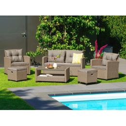 Gartenlounge-Set Konifera "Lorca", beige (beige, beige,), Polyrattan, Sitzmöbel-Sets, Gartenmöbel-Set, Polyrattan, Ablagefläche unter dem Tisch, Tischplatte aus Nonwood