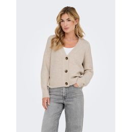 Strickjacke Only "ONLZOEY L/S REGULAR CARDIGAN NCA KNT", Damen, Gr. L, weißcap gray detail:melange, Strick, Obermaterial: 71% Polyacryl, 21% Polyester, 6% Nylon, 2% Elasthan, meliert, regular fit normal, V-Ausschnitt, Rippstrickbündchen, Strickjacken