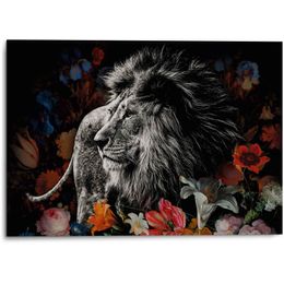 Wandbild Reinders "Aluminium Wandbild L&ouml;we in Blumen de Heem - Kr&auml;ftig - Farbenfroh", bunt (farbe bild(er): mehrfarbig), B:70cm H:50cm, Aluminium, Bilder