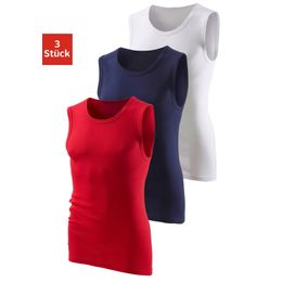 H.I.S. Muscleshirt H.I.S, Herren, Gr. 3, bunt (rot, weiß, marine), Feinripp, Obermaterial: 100% Baumwolle, unifarben, figurbetont normal, Rundhals, eingefasste Kante, Shirts, ohne Seitennähte optimale Passform