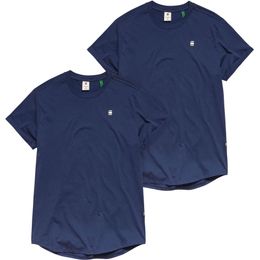 G-Star Raw T-Shirt G-STAR "Lash 2er Pack", Herren, Gr. L, blau (sartho blau, sartho blau), Jersey, Obermaterial: 100% Baumwolle, unifarben, relaxed fit, Rundhals, mit Umschlag, Shirts, aus Baumwolle
