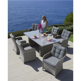Garten-Essgruppe Konifera "»Menorca«", grau (grau, grau,), Polyrattan, Sitzmöbel-Sets, Polyrattan, Aluminium, Tischplatte aus 5mm starkem Sicherheitsglas