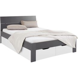 Bett Rauch "Einzelbett Doppelbett Stauraum FLEXX Breiten 90/140/180 cm", weiß (graumetallic, weiß), B:145cm H:90cm L:209cm, Betten, Einzelbett Doppelbett Stauraum FLEXX Breiten 90/140/180 cm