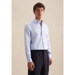 Businesshemd Seidensticker "Schwarze Rose", Herren, Gr. S38, verlängerte Ärmellängen, blau, 100% Baumwolle, unifarben, regular fit, 2-Knopf-Manschette, Hemden, Regular 1/1 Extra lang Kentkragen Uni