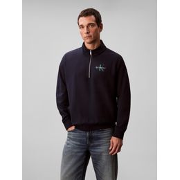 Sweatshirt Calvin Klein Jeans "LS EU 350TERRY MICRO MONOLOGO QT", Herren, Gr. XL, schwarz sapphire, Sweatware, Obermaterial: 100% Baumwolle, unifarben, regular fit normal, hoch geschlossener Ausschnitt, eingesetzt Bündchen, Sweatshirts, Regular fit, Stehkragen und Reißverschluss