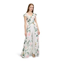 Overall Vera Mont "Damen Jumpsuit kurzarm", Damen, Gr. 36, rosa (cream, rosé), Jersey, Obermaterial: 100% Polyester. Futter: 100% Polyester., ausgestellt, V-Ausschnitt, Overalls Volantrock, Druck