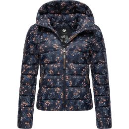 Steppjacke Ragwear "Tiasa", Damen, Gr. M38, blau (navy), Oberstoff: 100% Nylon, Futter: 100% Polyester, Wattierung: 100% Polyester, Ärmelfutter: 100% Polyester, tailliert hüftlang, Ärmel ohne Ärmelschlitz elastischer Bund, Jacken, Geblümte Winterjacke mit Kapuze