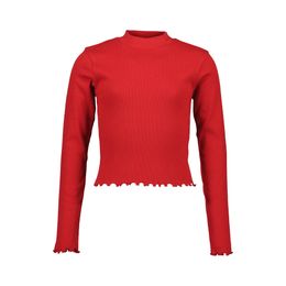 Langarmshirt Blue Seven, Mädchen, Gr. 152, hoch rot, Single Jersey, Obermaterial: 95% Baumwolle, 5% Elasthan, unifarben, regular fit taillenlang, Rundhals, gewellter Abschluss, Shirts, mit schmalem Stehkragen und tollen Wellenkanten