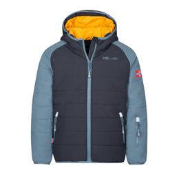 Skijacke Trollkids "KIDS HAFJELL SNOW JACKET PRO", Kinder, Gr. 116, schwarz (schwarz, steel blau, mango), Web, Obermaterial: 100% Polyester. Futter: 100% Polyester. Wattierung: 100% Polyester, hoch geschlossener Ausschnitt, Raglanärmel eingefasste Kante, Jacken
