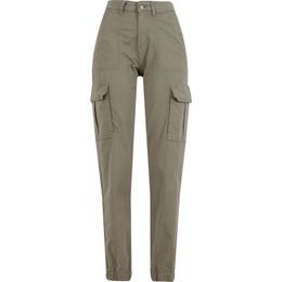Stoffhose Urban Classics "Urban Classics Damen Ladies Cotton Twill Utility Pants", Damen, Gr. 26, Normalgrößen, grün (palegrün), 98% Baumwolle, 2% Elasthan, unifarben, relaxed fit, Hosen