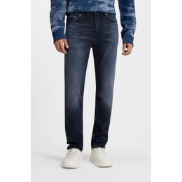 Slim-fit-Jeans HUGO BLUE "Ash", Herren, Gr. 34, Länge 34, dunkelblau405, Denim/Jeans, Obermaterial: 99% Baumwolle, 1% Elasthan, unifarben, slim fit lang, Jeans, mit Stone-washed-Finish