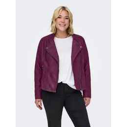 Lederimitatjacke Only CARMAKOMA "CARAVANA FAUX LEATHER BIKER OTW", Damen, Gr. 46, lila (mauve wine), Web, Obermaterial: 85% Polyester, 15% Baumwolle, unifarben, figurbetont, Jacken, mit Biker-Details