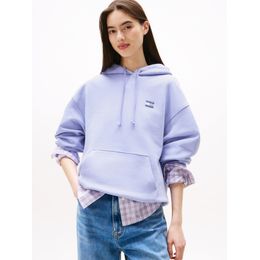 Hoodie Tommy Jeans "TJW BXY BADGE HOODIE EXT", Damen, Gr. L (40), vintage iris, Sweatware, Obermaterial: 100% Baumwolle, unifarben, Casual, bequem hüftlang, Rippbündchen, Sweatshirts, mit Logo-Badge