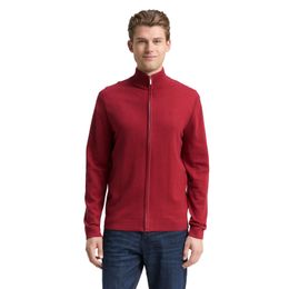 Strickjacke Tom Tailor, Herren, Gr. L, coach rot melange, Strick, Obermaterial: 100% Baumwolle, meliert, regular fit taillenbedeckt, ohne Ausschnitt, Rippbündchen, Strickjacken, mit Logo Stickerei
