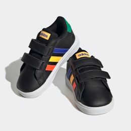 Sneaker adidas Sportswear "GRAND COURT LIFESTYLE HOOK AND LOOP", Kinder, Gr. 22, core schwarz, lucid blau, court grün, Synthetik, Textil, Schuhe, für Kinder, Design auf den Spuren des adidas Superstar