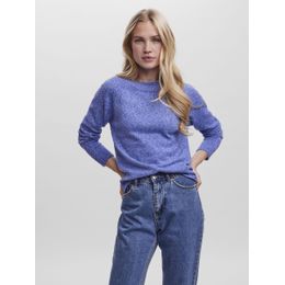 Véro Moda Rundhalspullover VERO MODA "VMDOFFY LS O-NECK BLOUSE GA NOOS", Damen, Gr. S, surf the web detail:melange, Strick, Obermaterial: 94% Polyester, 3% Elasthan, 3% Nylon, meliert, regular fit hüftlang, Rundhals, Rippbündchen, Pullover