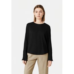Plisseeshirt Y.A.S "YASALISA LS TOP S. NOOS", Damen, Gr. 34, schwarz, Jersey, Obermaterial: 95% Polyester, 5% Elasthan, unifarben, relaxed fit kurz, Rundhals, Shirts