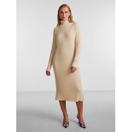 Strickkleid Y.A.S "YASMAVI KNIT MIDI ROLLNECK DRESS", Damen, Gr. M, N-Gr, birch, Rippstrick, Obermaterial: 50% Baumwolle, 50% Polyacryl, unifarben, regular fit kniebedeckend, Kleider