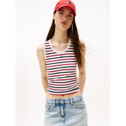 Tanktop Tommy Jeans "TJW ESSENTIAL RIB TANK EXT", Damen, Gr. S (36), weiß (weiß, rot, navy stripe), Single Jersey, Obermaterial: 95% Baumwolle, 5% Elasthan, gestreift, figurbetont kurz, Rundhals, Tops, mit gerippter Struktur