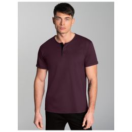 T-Shirt TRIGEMA "TRIGEMA T-Shirt Knopfleiste aus Biobaumwolle", Herren, Gr. L, lila (aubergine, c2c), 100% Baumwolle (Bio-Baumwolle kbA), Basic, Shirts