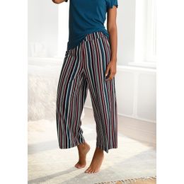 Pyjamahose s.Oliver, Damen, Gr. 32/34, N-Gr, rot (petrol, weinrot, gestreift), Jersey, Obermaterial: 50% Baumwolle, 50% Viskose, gemustert, gestreift, mehrfarbig, Basic, ausgestellt 7/8-Länge, Hosen, im Allover-Muster mit elastischem Bund
