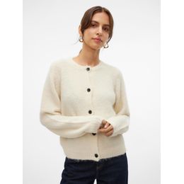 Véro Moda Strickjacke VERO MODA "VMNOVAH LS O-NECK BUTTON CARDI GA NOOS", Damen, Gr. XS (34), birch, Strick, Obermaterial: 70% Polyester, 21% Nylon, 8% Wolle, 1% Elasthan, unifarben, Modisch, regular fit hüftlang, Rundhals, Strickjacken