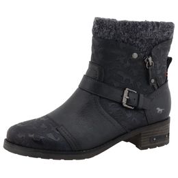 Winterstiefelette Mustang Shoes "Fabienne", Damen, Gr. 37, blau (nachtblau), Lederimitat, Textil, Basic, Schuhe, Biker Boots mit Blockabsatz und Zierriemchen