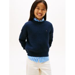 Strickpullover Tommy Hilfiger "CABLE SWEATER", Mädchen, Gr. 6 (116), blau (schwarz night navy), Strick, Obermaterial: 100% Baumwolle, unifarben, regular fit normal, Rundhals, eingesetzt Bündchen, Pullover, Kinder bis 16 Jahre