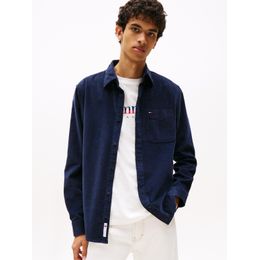 Langarmhemd Tommy Jeans "TJM BABY CORD SHIRT EXT", Herren, Gr. 4XL, N-Gr, blau (schwarz night navy), Cord, Obermaterial: 100% Baumwolle, regular fit hüftbedeckend, 1-Knopf-Manschette, Hemden, Cordhemd Regular Fit, Button-down-Kragen