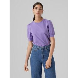 Véro Moda T-Shirt VERO MODA "VMKERRY 2/4 O-NECK TOP VMA JRS NOOS", Damen, Gr. M, paisley purp, Jersey, Obermaterial: 100% Baumwolle, unifarben, figurumspielend hüftlang, Rundhals, Puffärmel, Shirts, mit Rundhalsausschnitt