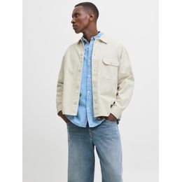 Jack & Jones Langarmhemd JACK & JONES "JJEDOVER OVERSHIRT LS SN", Herren, Gr. M, N-Gr, moonbeam, Web, Obermaterial: 100% Baumwolle, unifarben, weit, Hemden