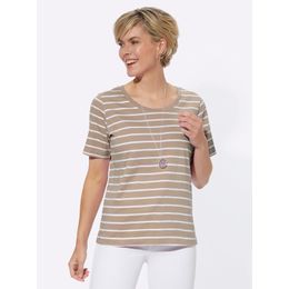 WITT Damen Ringelshirt mit Kurzarm, beige-weiß-geringelt, Größe 38