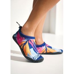 Badeschuh Lascana, Damen, Gr. 35, blau (blau, orange), Obermaterial: 100% Neopren. Futter: 100% Neopren. Decksohle: 100% Neopren. Laufsohle: 100% Synthetik, gemustert, Schuhe Badeschuh, Aquaschuh, Slipper, Wasserschuh ultraleicht und schnelltrocknend VEGAN