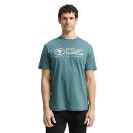 Print-Shirt Tom Tailor "Tom Tailor Herren T-Shirt Frontprint", Herren, Gr. L, blau (deep bluis), Obermaterial: 100% Baumwolle, regular fit, Rundhals, Shirts