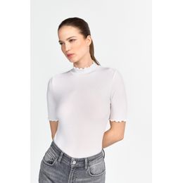 Rollkragenshirt RICHROYAL, Damen, Gr. L, weiß (pearl weiß), Single Jersey, Obermaterial: 95% Lyocell, 5% Elasthan, unifarben, regular fit normal, Rundhals, eingesetzt gewellter Abschluss, Shirts, mit gewellten Kanten