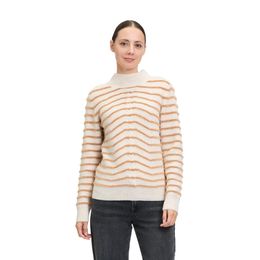 BETTY & CO Strickpullover BETTY & CO "Damen Strickpullover mit Rundhalsausschnitt", Damen, Gr. 36, braun (weiß, camel), Strick, Obermaterial: 63% Polyester recycelt, 25% Polyacryl, 5% Wolle, 4% Polyamid, 3% Elasthan., lässig geschnitten lang, Pullover, Struktur