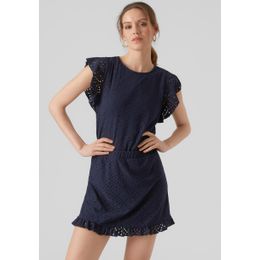V&eacute;ro Moda Rundhalsshirt VERO MODA "VMTASSA SL FRILL TOP NOOS", Damen, Gr. S, blau (navy blazer), Jersey, Obermaterial: 95% Polyester, 5% Elasthan, unifarben, loose fit normal, Rundhals, Shirts Rundhalsshirt