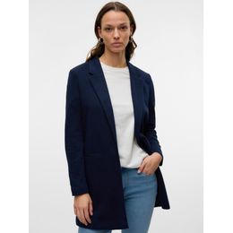 Véro Moda Jerseyblazer VERO MODA "VMVERINA LS LONG BLAZER", Damen, Gr. 34, blau (navy blazer), Jersey, Obermaterial: 80% Polyester, 20% Viskose, unifarben, Feminin, figurumspielend ca. Mitte Oberschenkel, tiefer V-Ausschnitt, Blazer