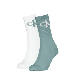Socken Calvin Klein Jeans "CKJ WOMEN SOCK 2P MONOGRAM", Damen, Gr. 35-38, grün (jade grün), Baumwollmischung, Elasthan, Polyamid, Socken, mit Logostickerei